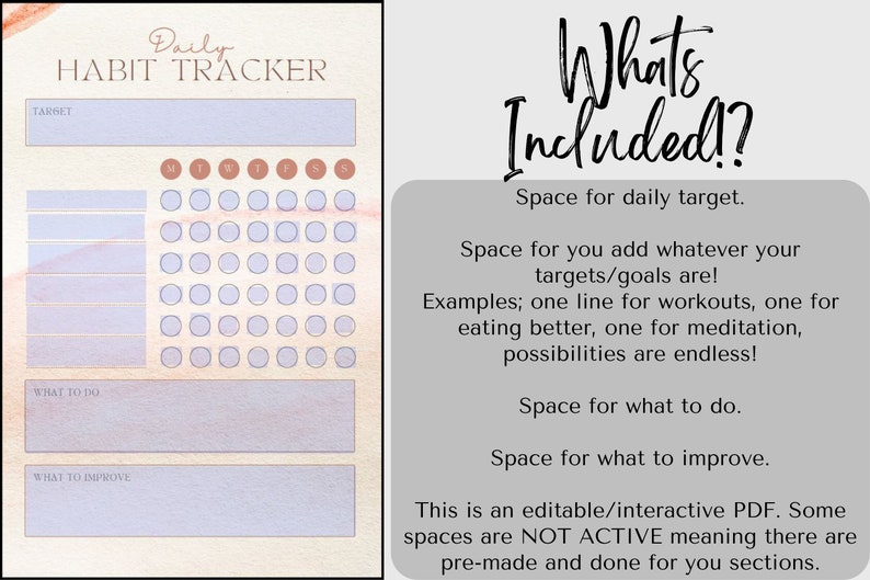 Daily Habit Tracker Worksheet. Interactive / Editable Fillable - Etsy