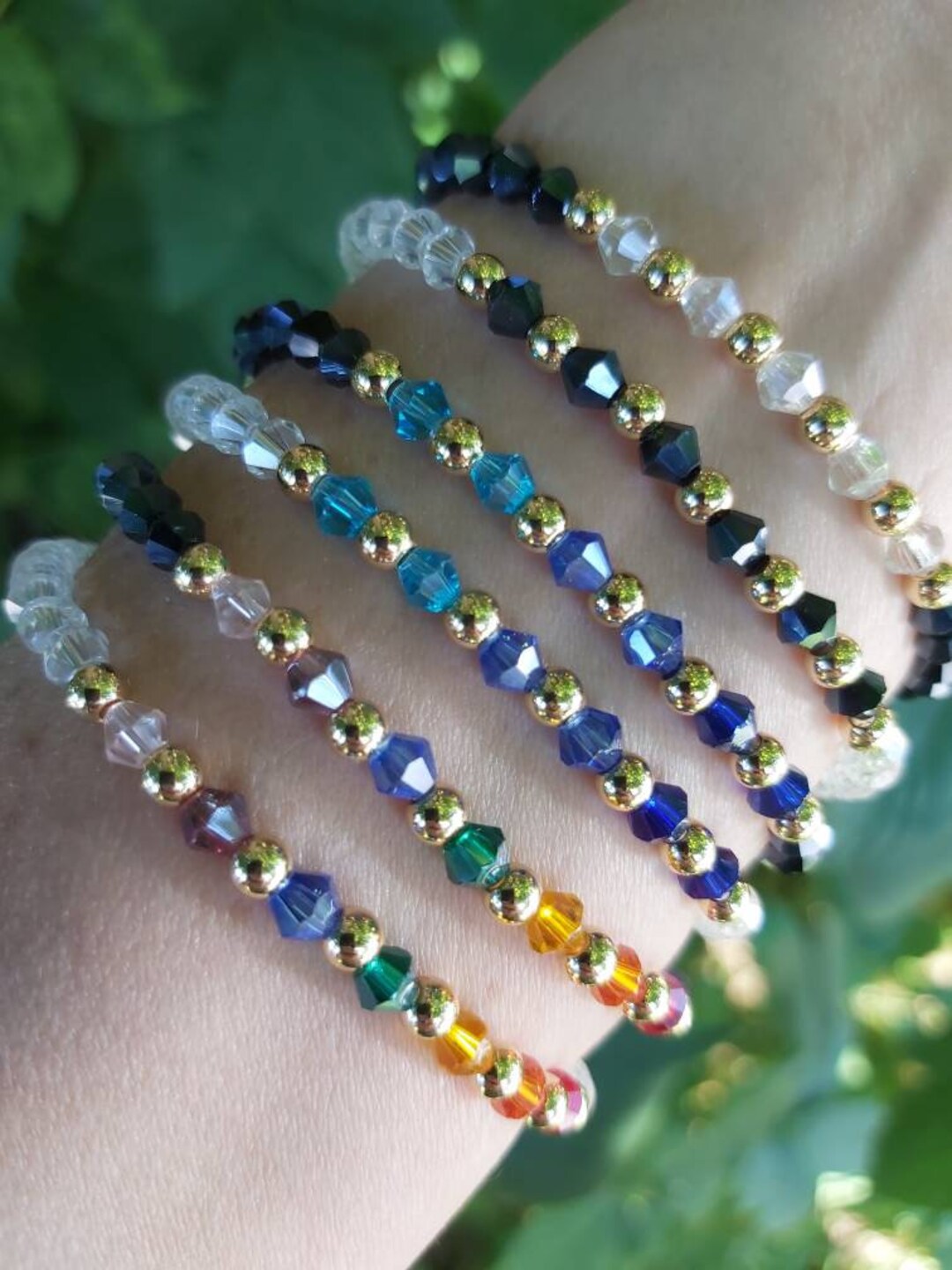 Duo of Bracelets, Multi-row Bracelets in Crystal Bicone Beads and Round ...