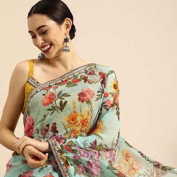 Floral Print Sarees - Etsy