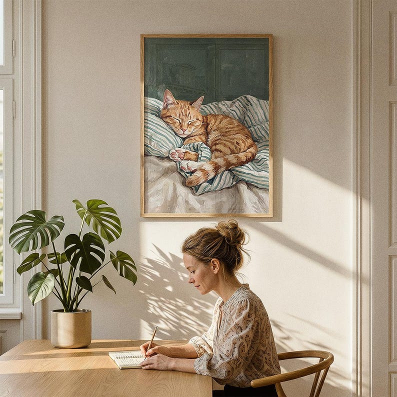 Orange Tabby Cat Print | Sleeping Cat Wall Art | Ginger Cat Painting ...
