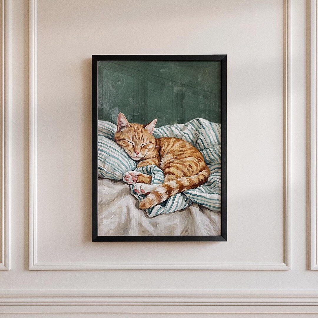 Orange Tabby Cat Print | Sleeping Cat Wall Art | Ginger Cat Painting ...