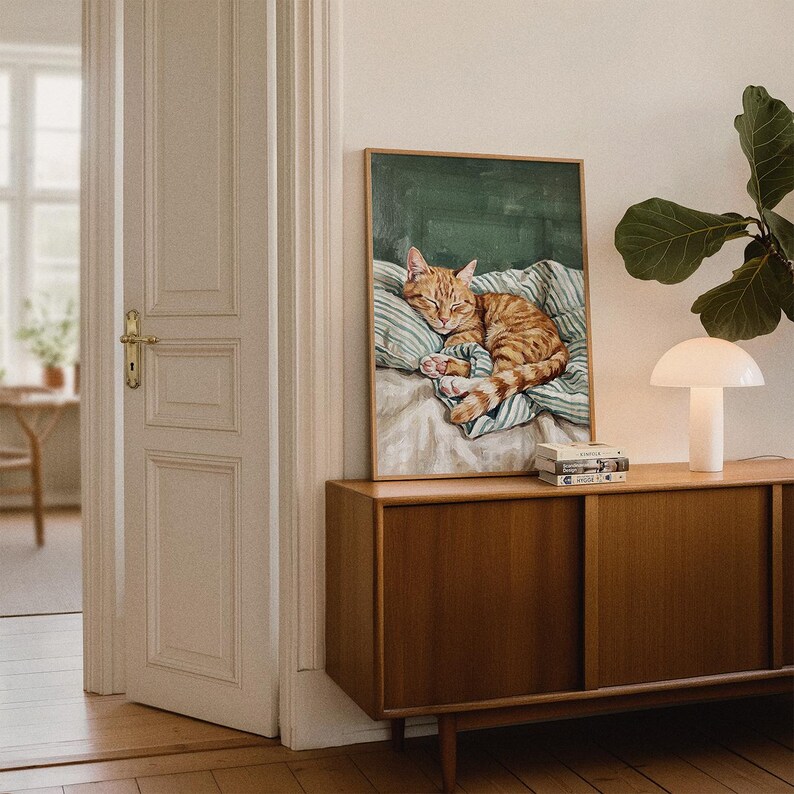 Orange Tabby Cat Print | Sleeping Cat Wall Art | Ginger Cat Painting ...