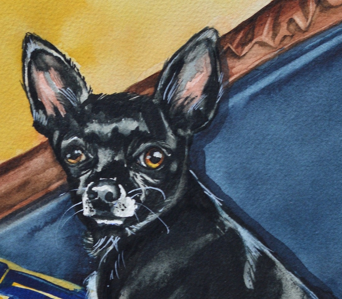 Black Chihuahua Watercolor Art Print, Pet Portrait, Original Painting ...