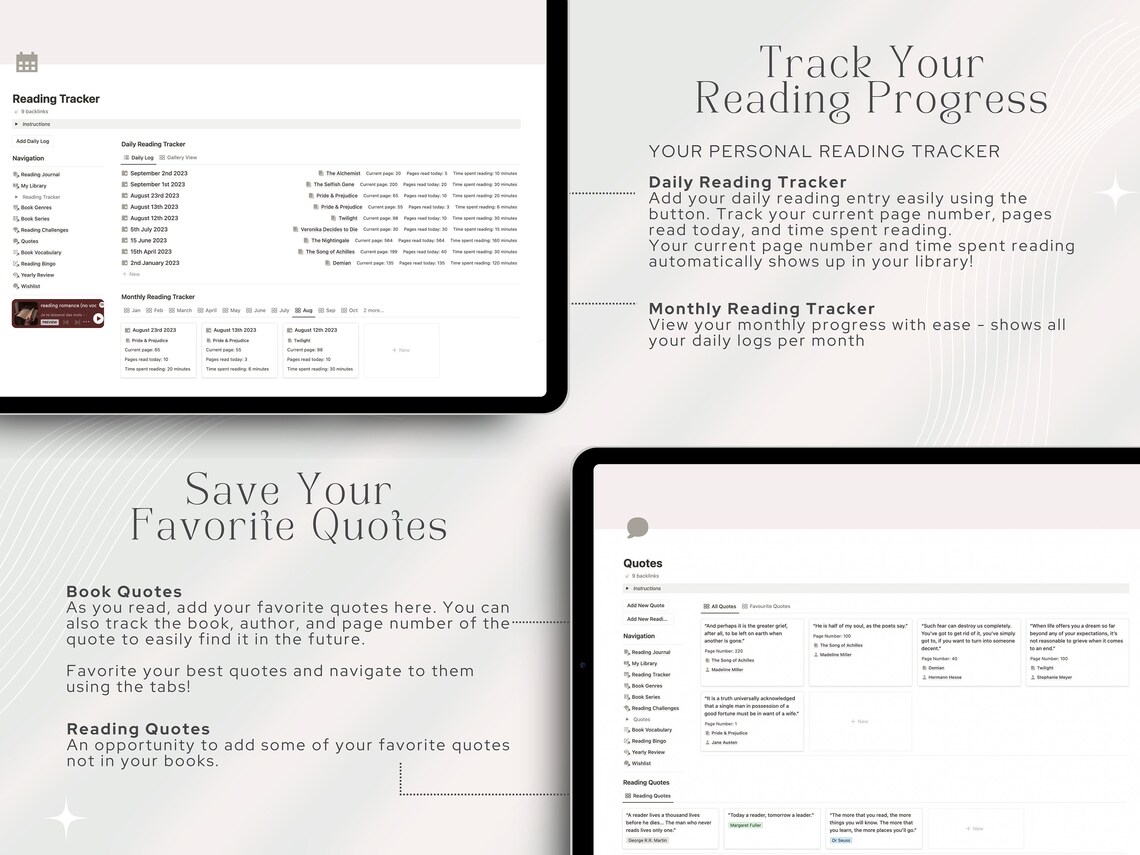 Notion Reading Journal Template Notion Reading Tracker - Etsy