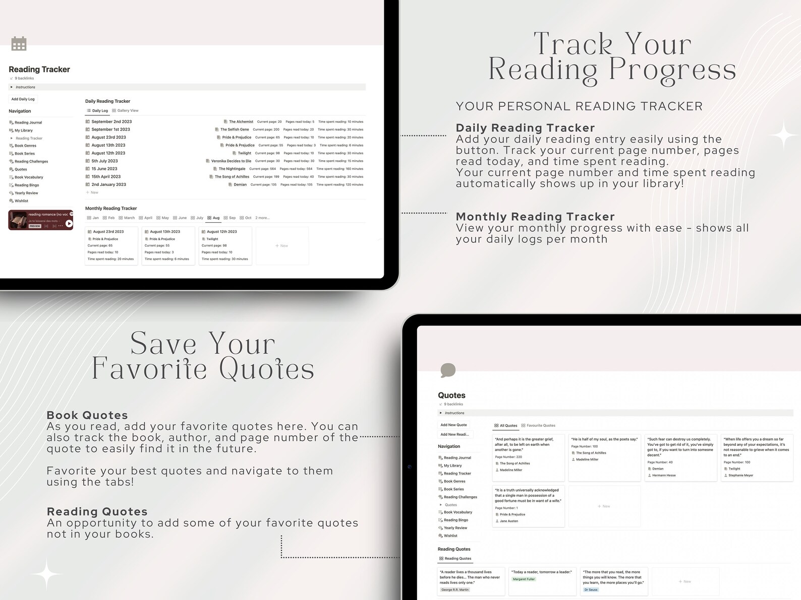Notion Reading Journal Template Notion Reading Tracker - Etsy