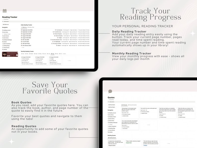Notion Reading Journal Template, Notion Reading Tracker, Minimalist ...