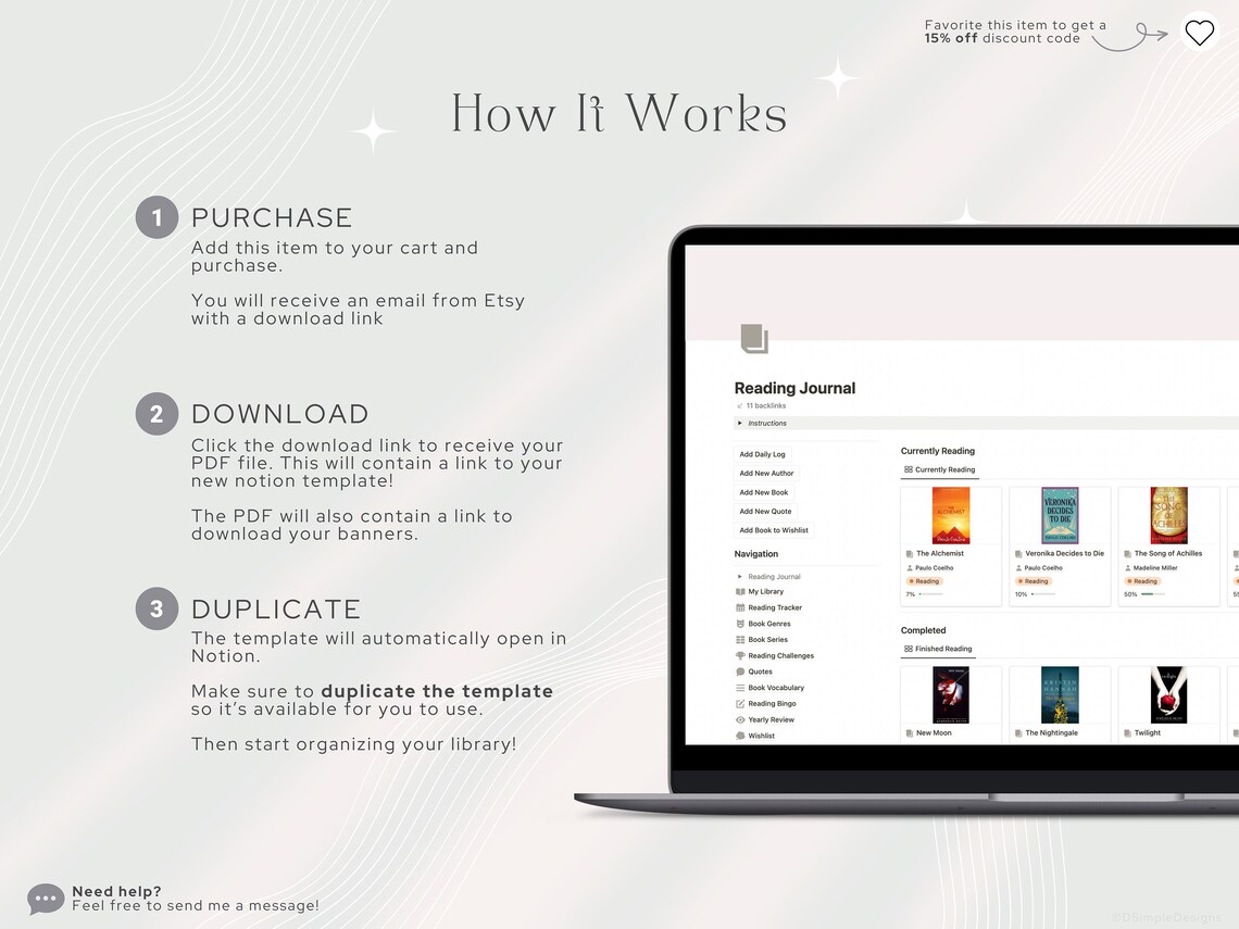 Notion Reading Journal Template Notion Reading Tracker - Etsy