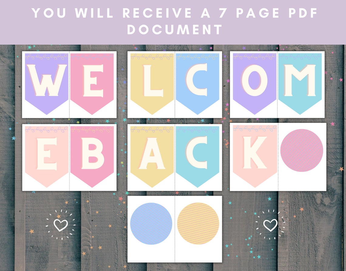 Printable Welcome Back Banner, Pastel Party Bunting, Easy Download - Etsy