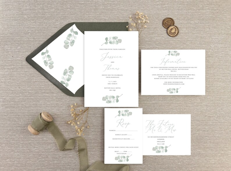 Simple Greenery Wedding Invitation Template Digital Download - Etsy