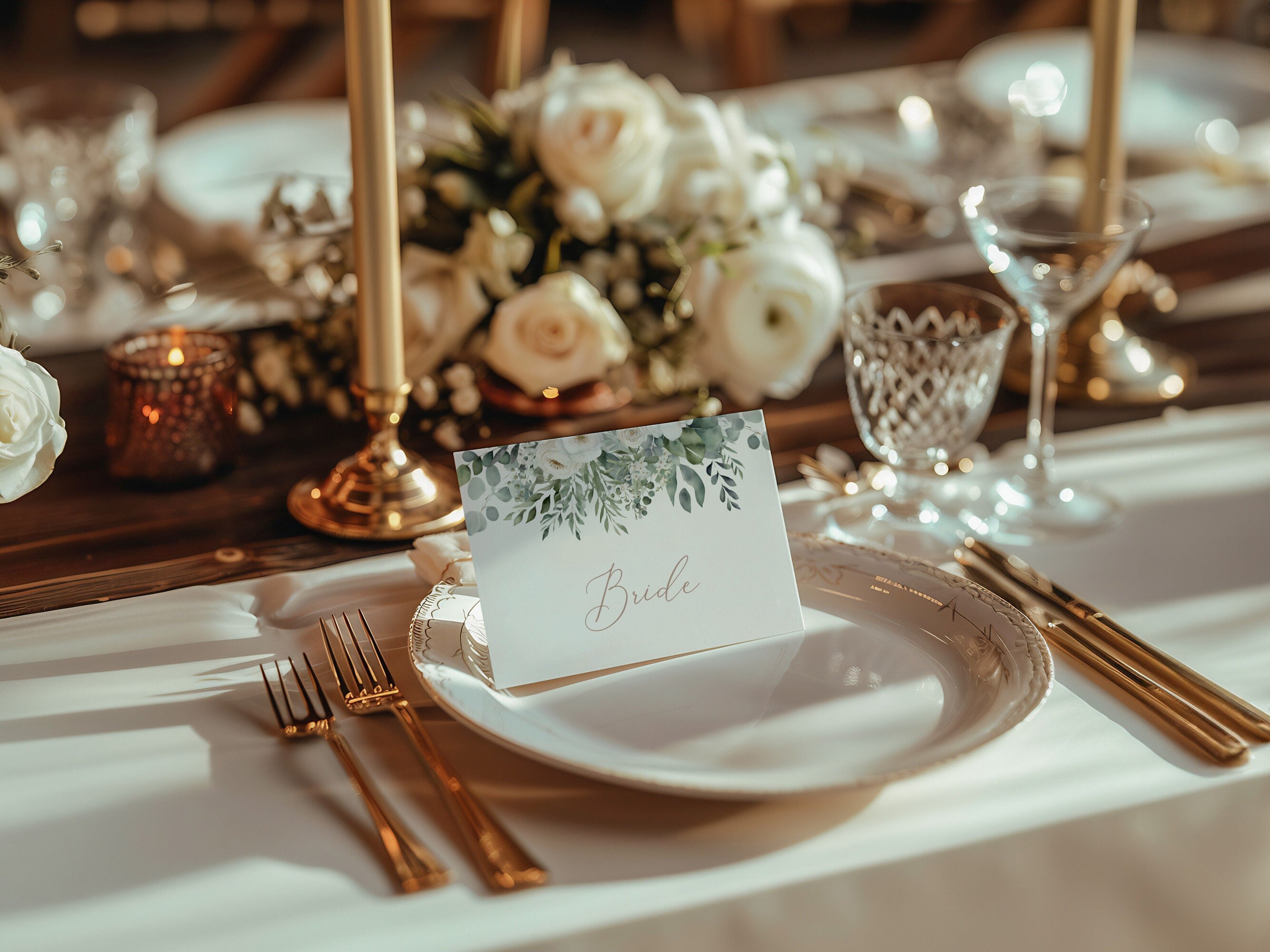 Eucalyptus Flower Editable Name Cards, Digital Download Place Setting ...