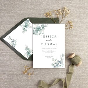 Eucalyptus Sage Green Wedding Invitation Template Digital - Etsy