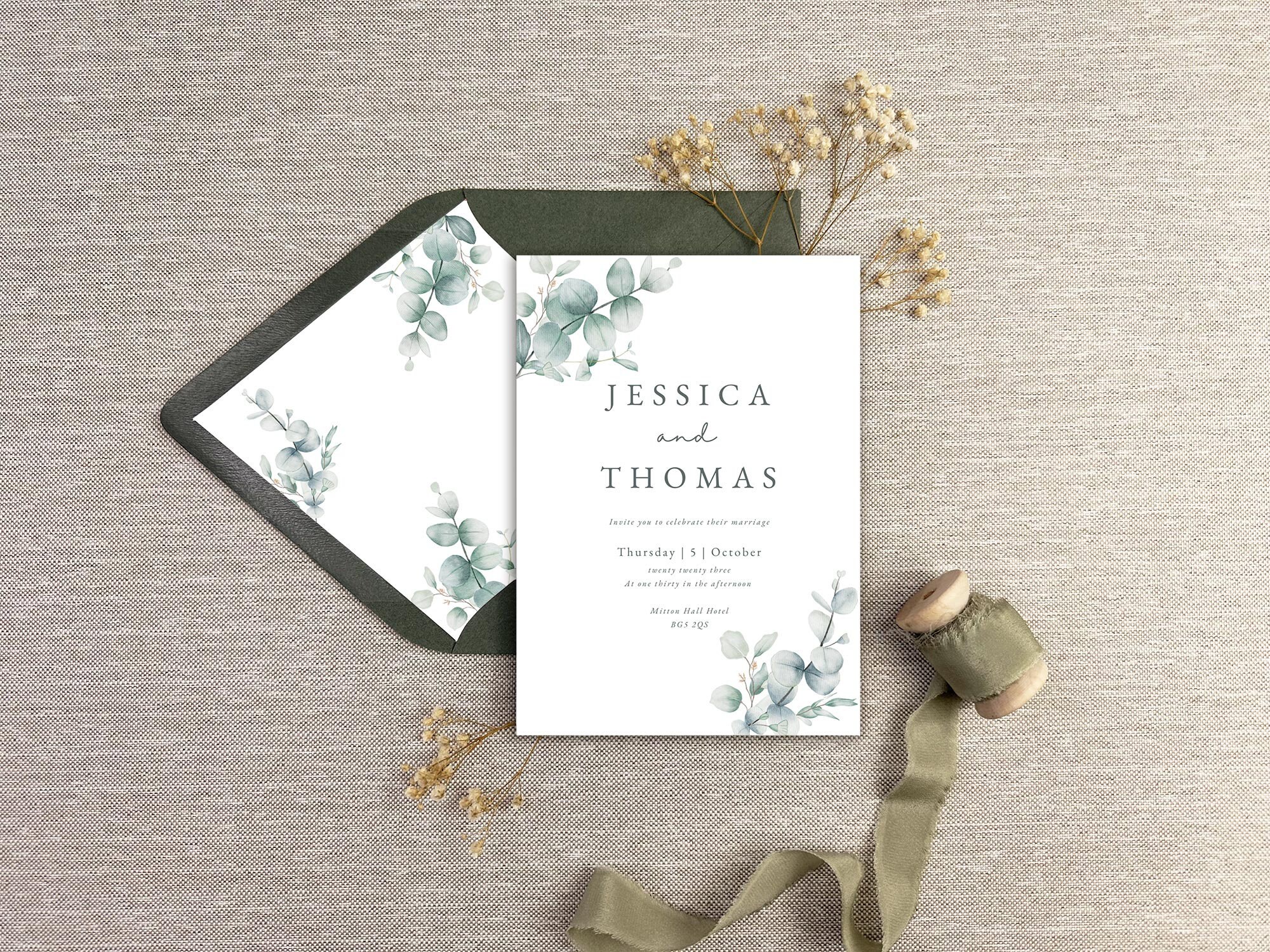 Eucalyptus Sage Green Wedding Invitation Template Digital - Etsy