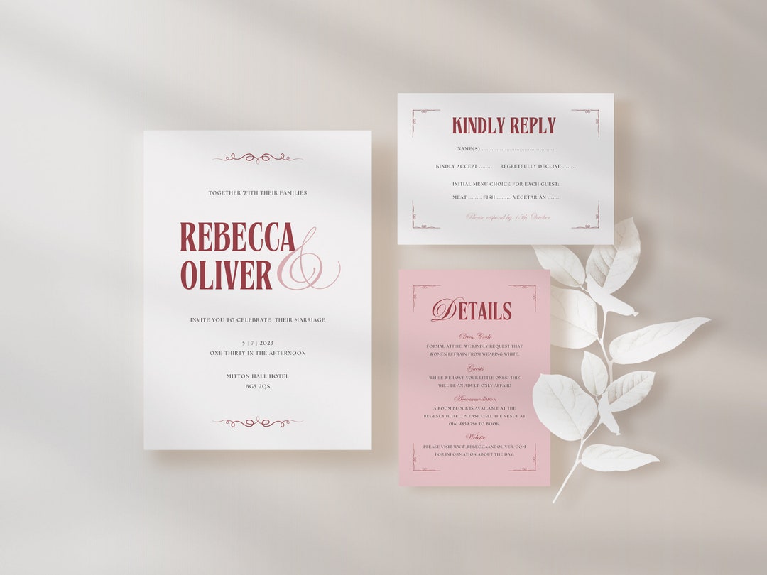 Romantic Script Wedding Invitation Template | Digital Download ...
