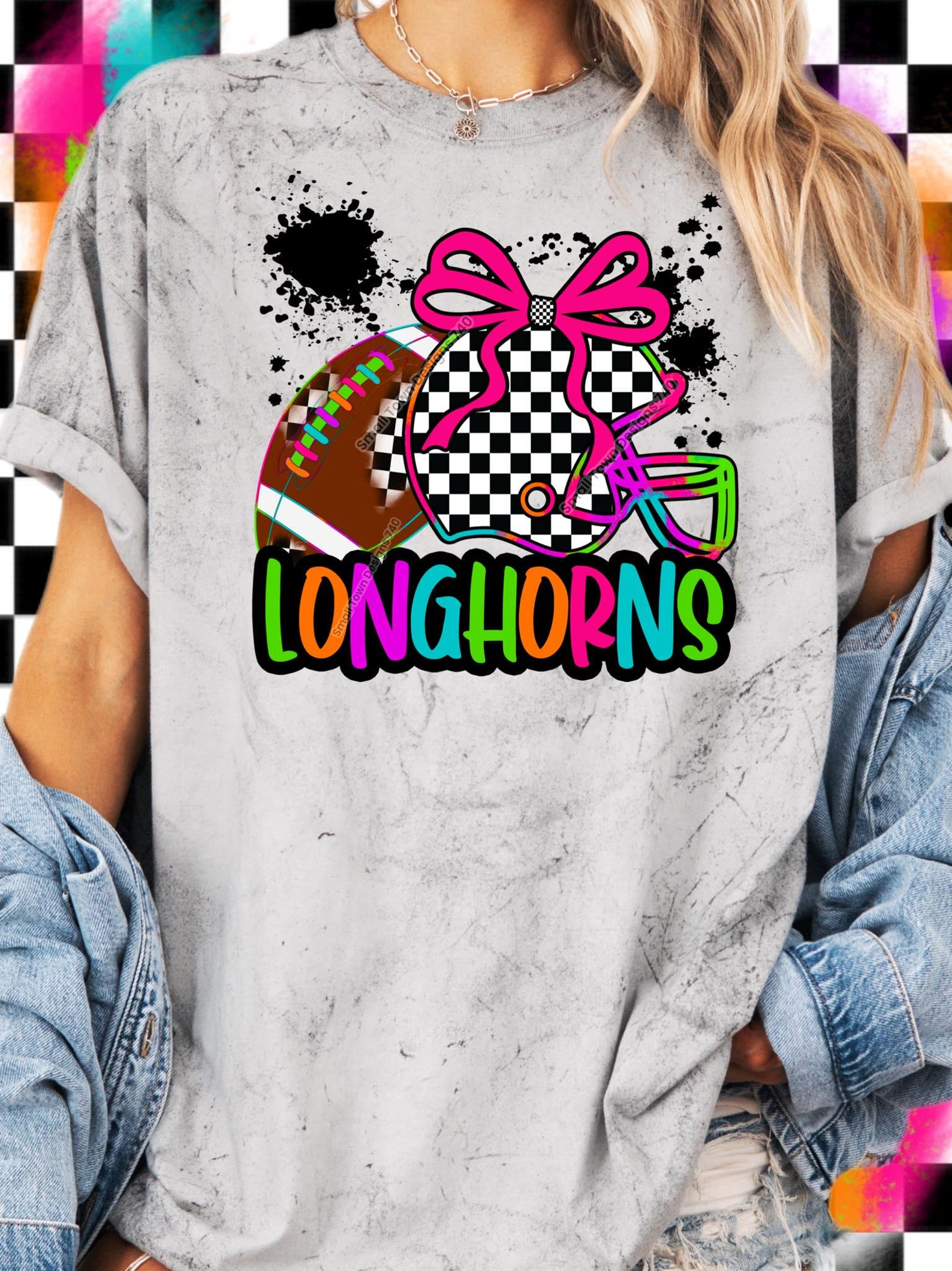 Longhorns Neon Football Checkered Coquette Bow School Spirit- High ...