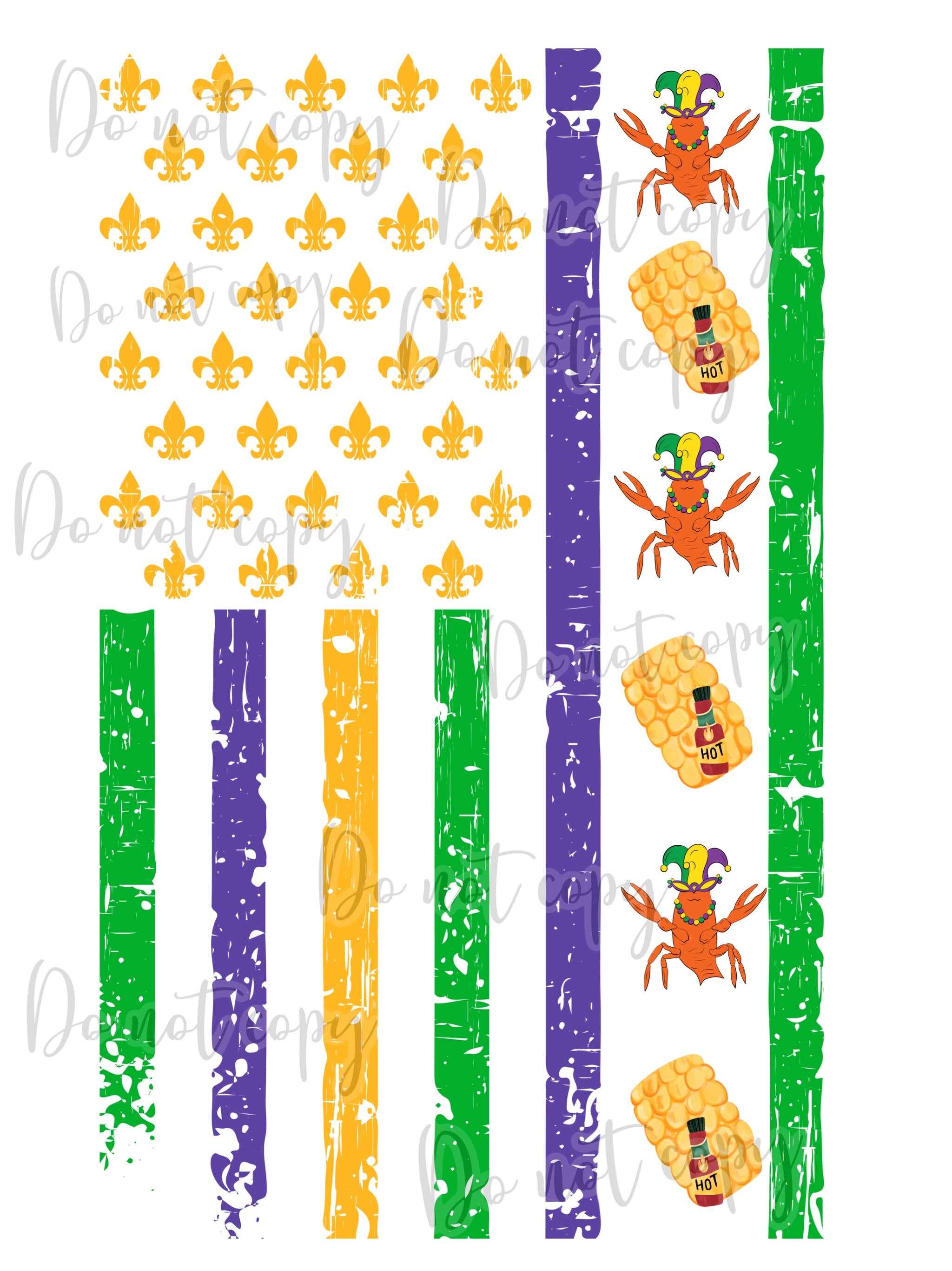 Mardi Gras Flag Corn Crawfish Hot Sauce Louisiana High Resolution PNG Digital Design Transparent ...