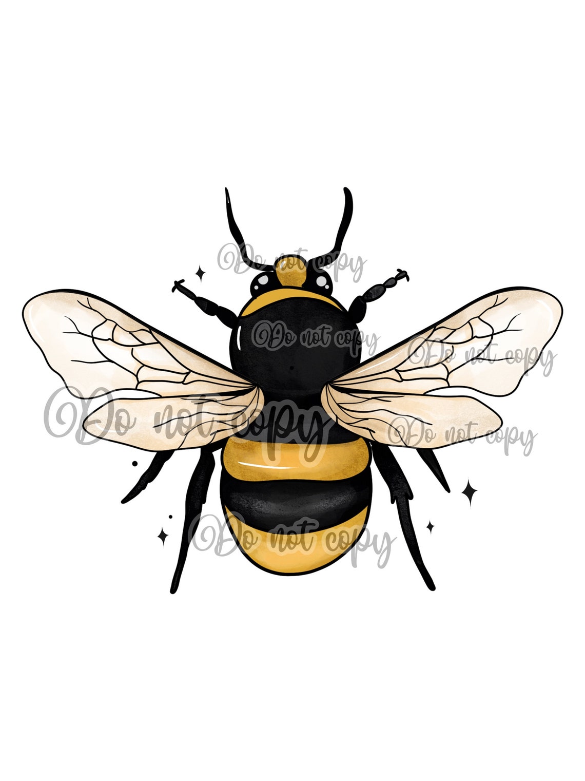 Cute Hand Drawn Bee Black Yellow Digital Art High Resolution - Etsy