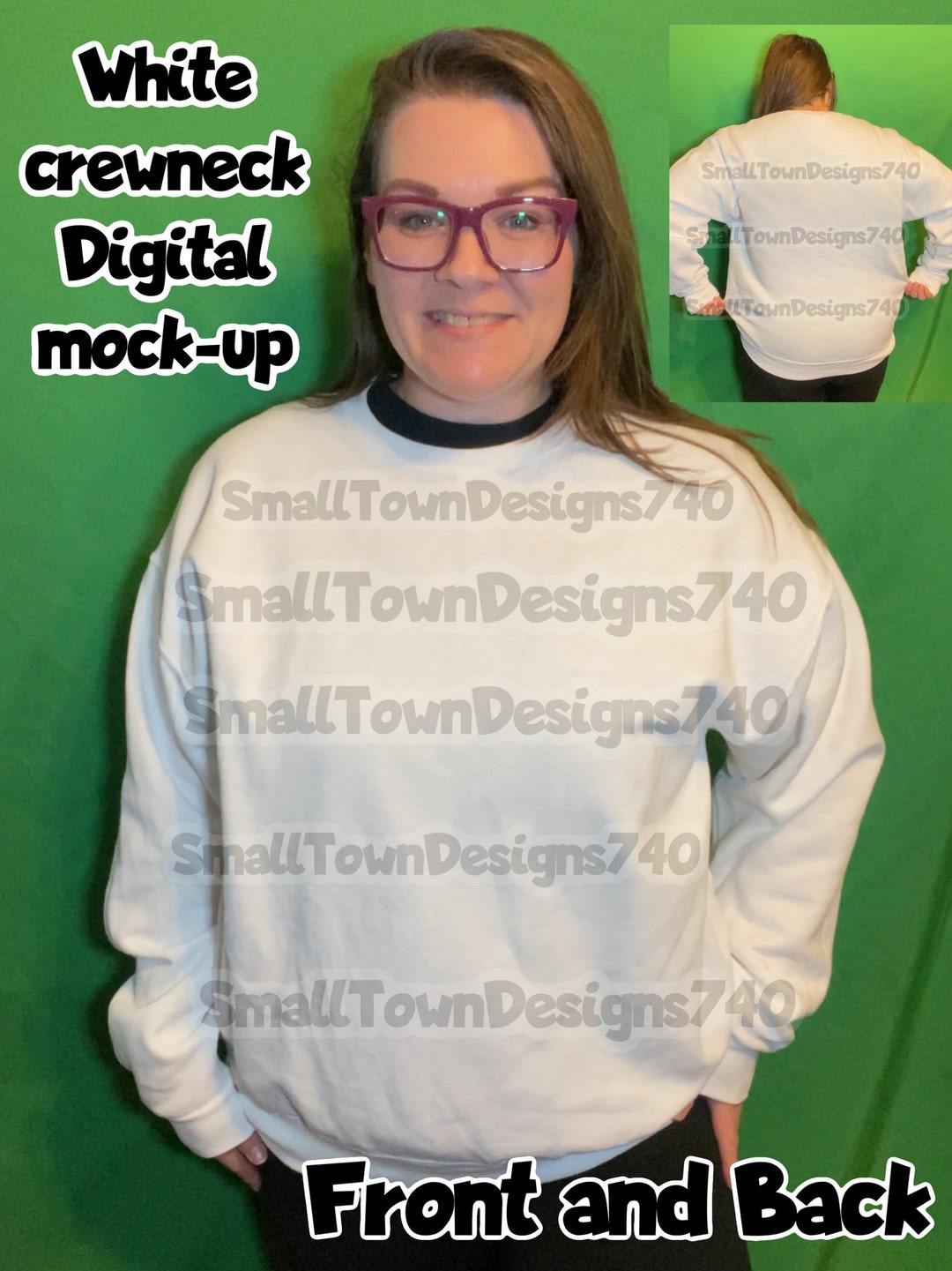 White Sweatshirt Digital Mock Up Front And Back Two Files Etsy