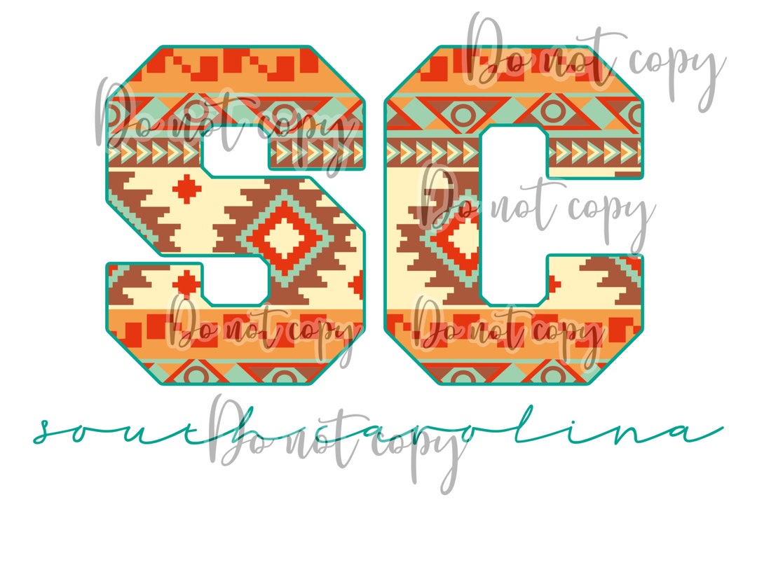 South Carolina State Initials Block Letters Aztec Pattern Teal Country ...