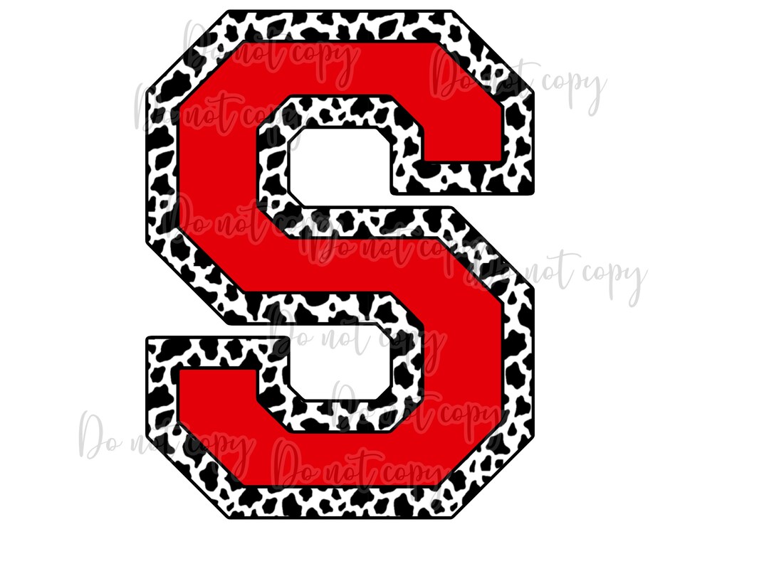 S Block Letter Red Outlined in Cow Print Varsity Collegiate School ...