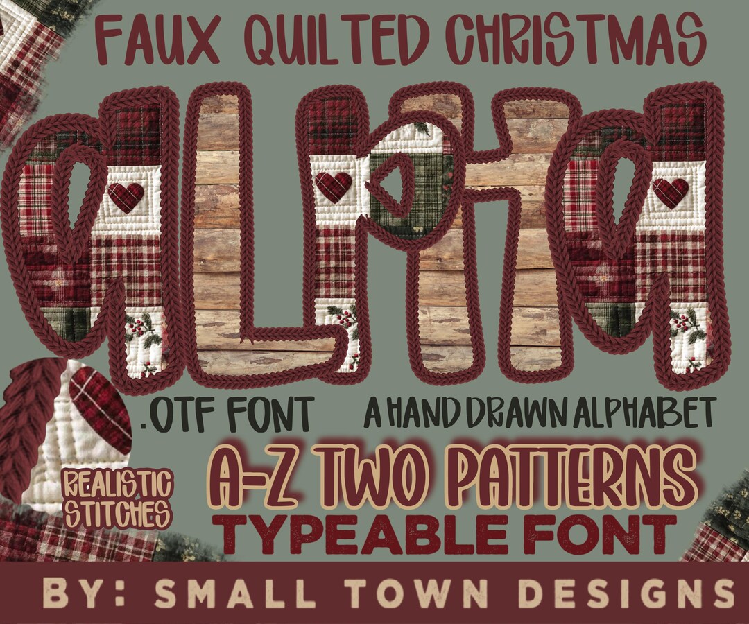 Hand Drawn Faux Stitched Rustic Quilt 2 .OTF Fonts TYPEABLE Alpha - - Etsy