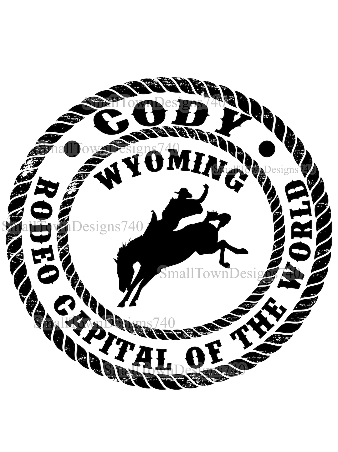 Cody Wyoming Rodeo Capital of the World Rope Circle Cowboy Silhouette ...