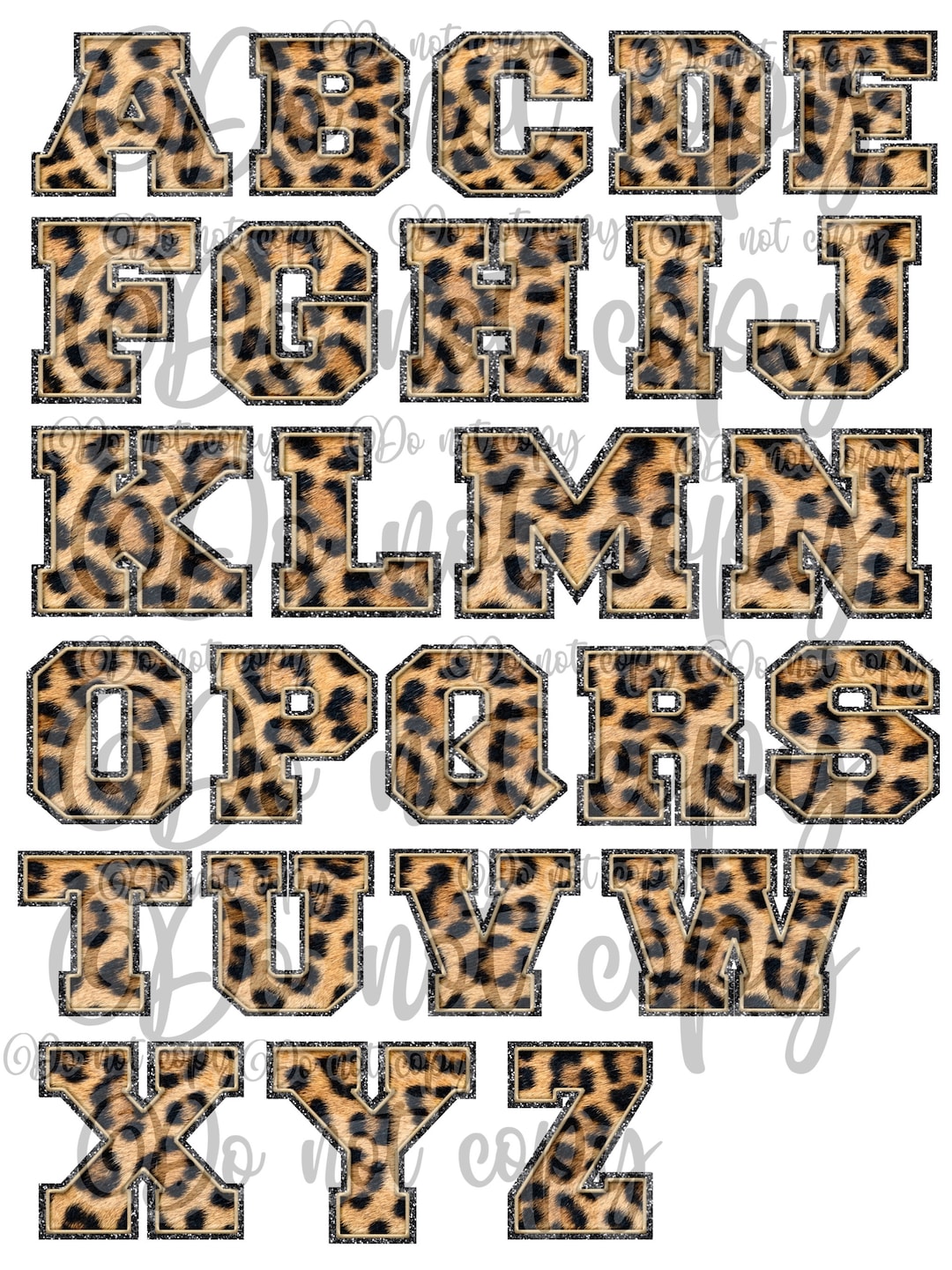 Faux Embroidery Glitter Block Letter Cheetah Alphabet Set High ...