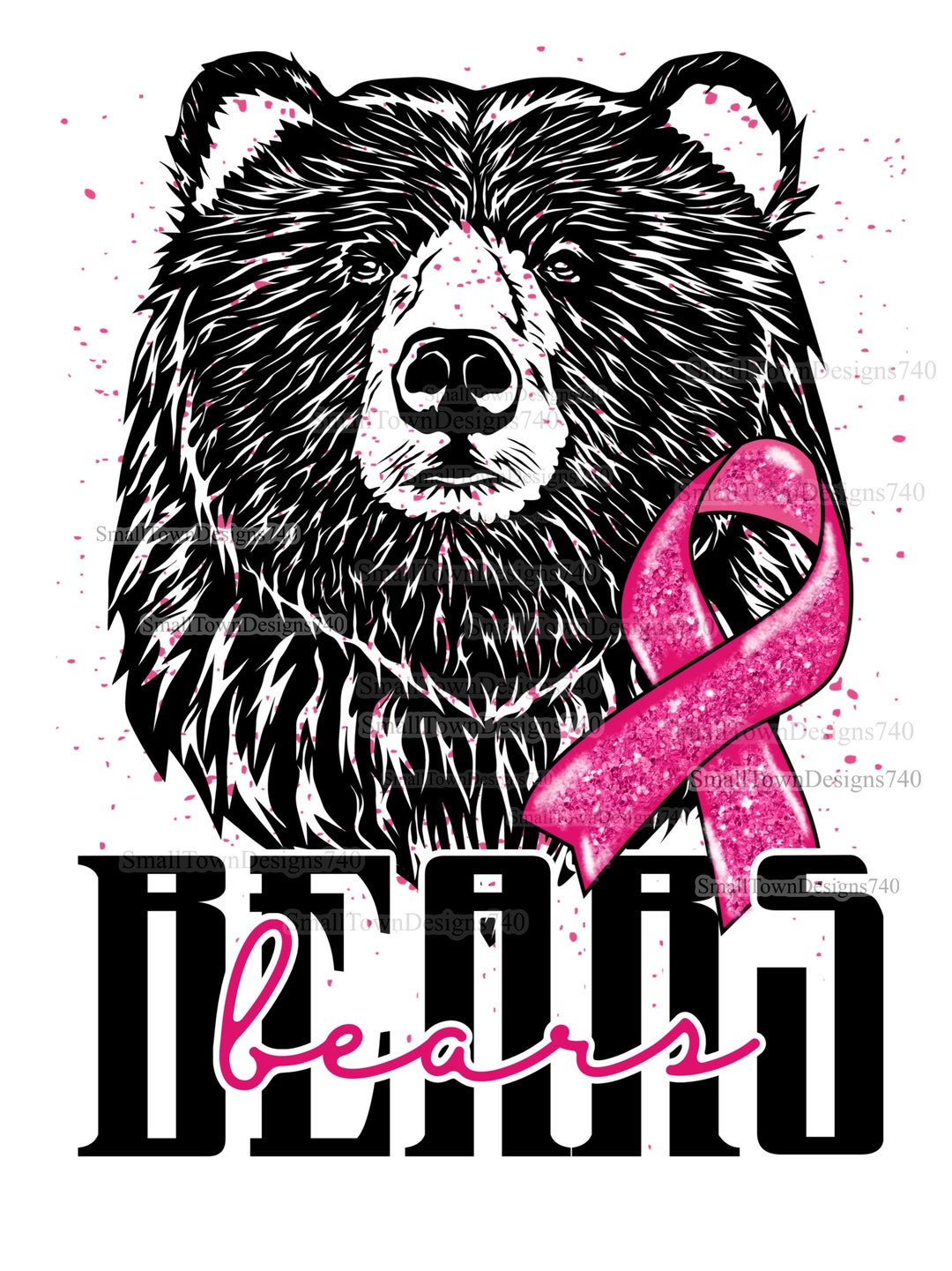 Bears School Mascot Pink Glitter Hand Drawn Cancer Awareness High ...