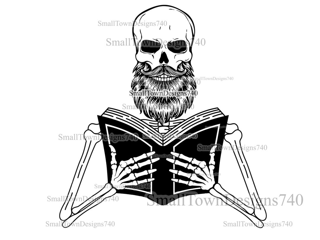 Beard Skeleton Reading Book High Resolution PNG Digital Design - Etsy