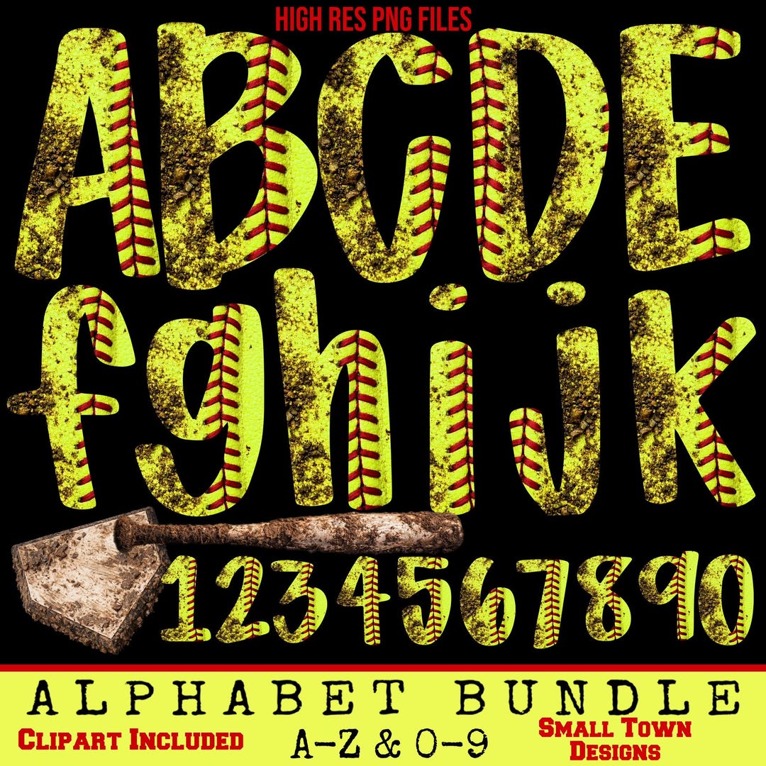 Hand Drawn Softball Alphabet Bundle With Clipart - High Resolution PNG ...