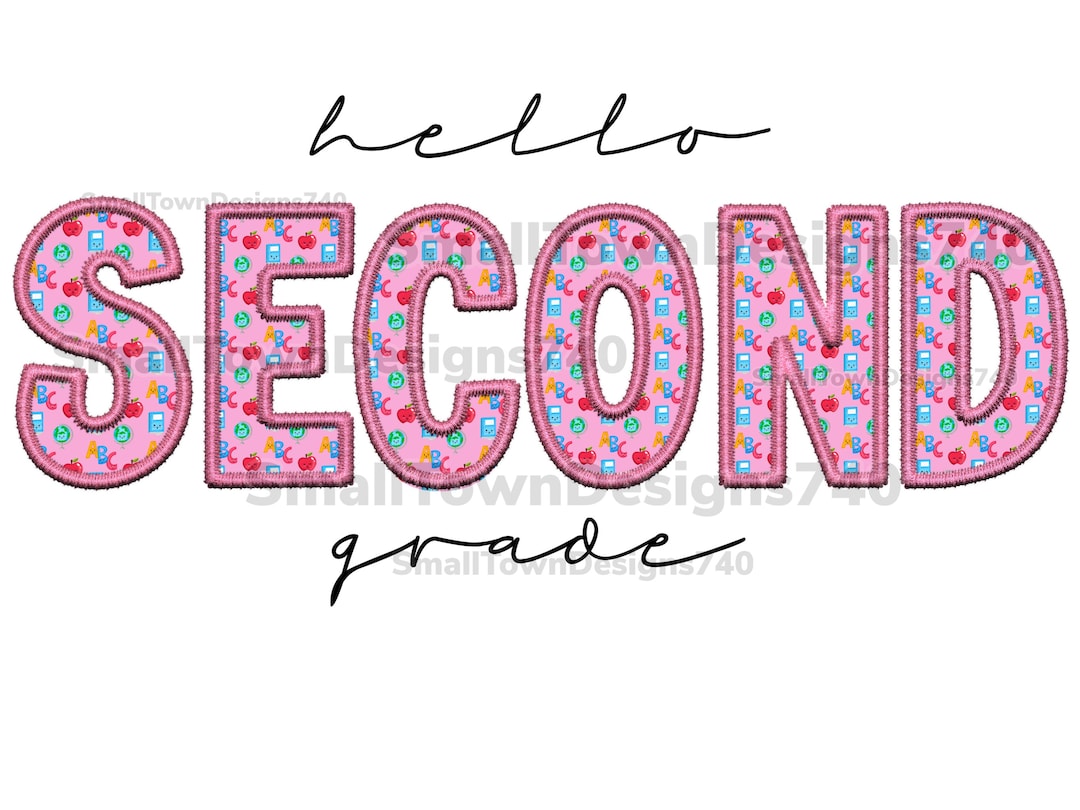 Hello Second Grade Pink Faux Embroidery Back to School High Resolution ...