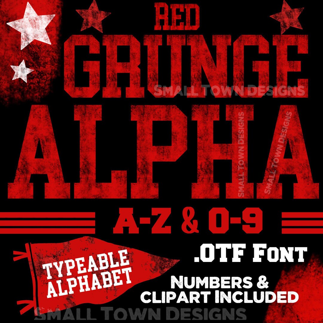 Varsity Acid Wash Grunge Distressed Red TYPEABLE OTF Font- Type Your ...
