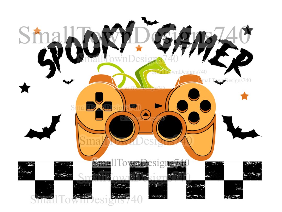 Spooky Gamer Retro Checkered Pumpkin Game Controller High Resolution ...