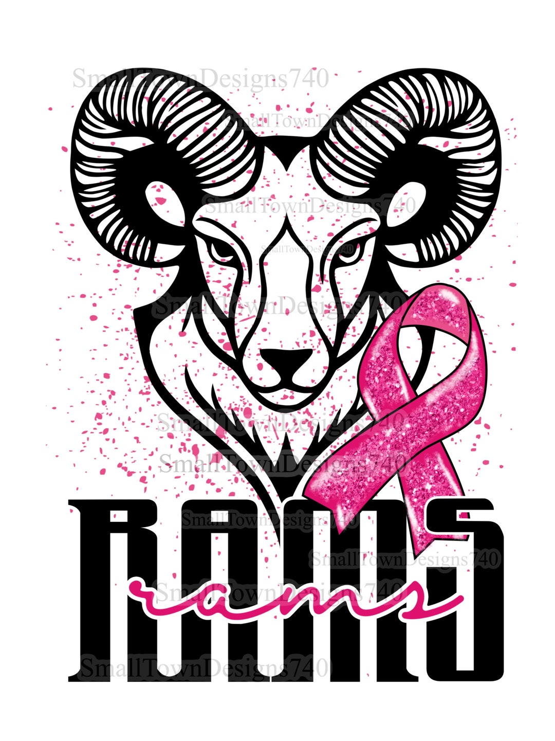 Rams Awareness Splatter Pink Glitter School Mascot High Resolution PNG ...