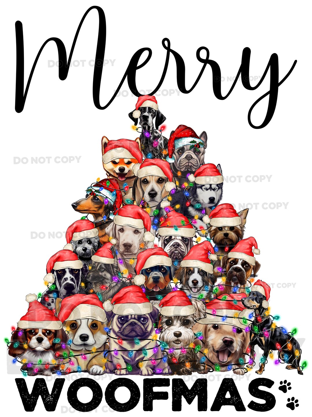 Merry Woofmas Christmas Tree Dogs With Santa Hats PNG High Resolution ...