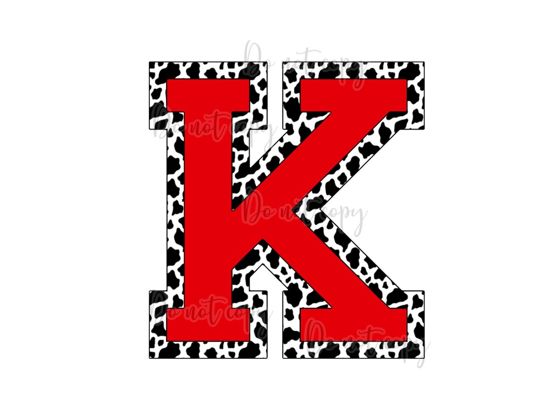 Block Letter K Red With Cow Print Outline School Spirit High Resolution ...