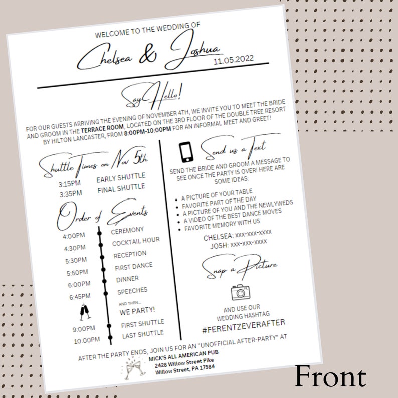Wedding Hotel Welcome Letter & Itinerary (digital Template) - Etsy