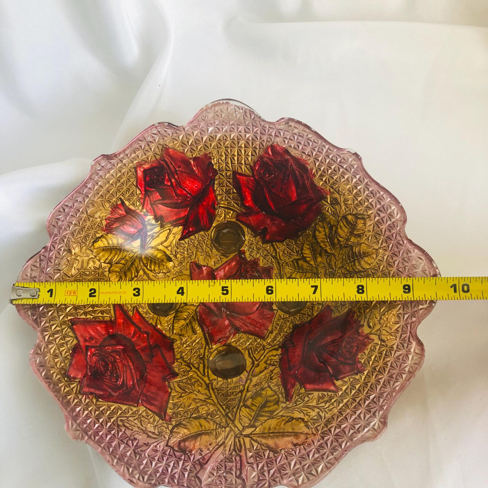 Vintage Goofus Glass Intaglio Red Gold Flower Design Footed Bowl Plate ...