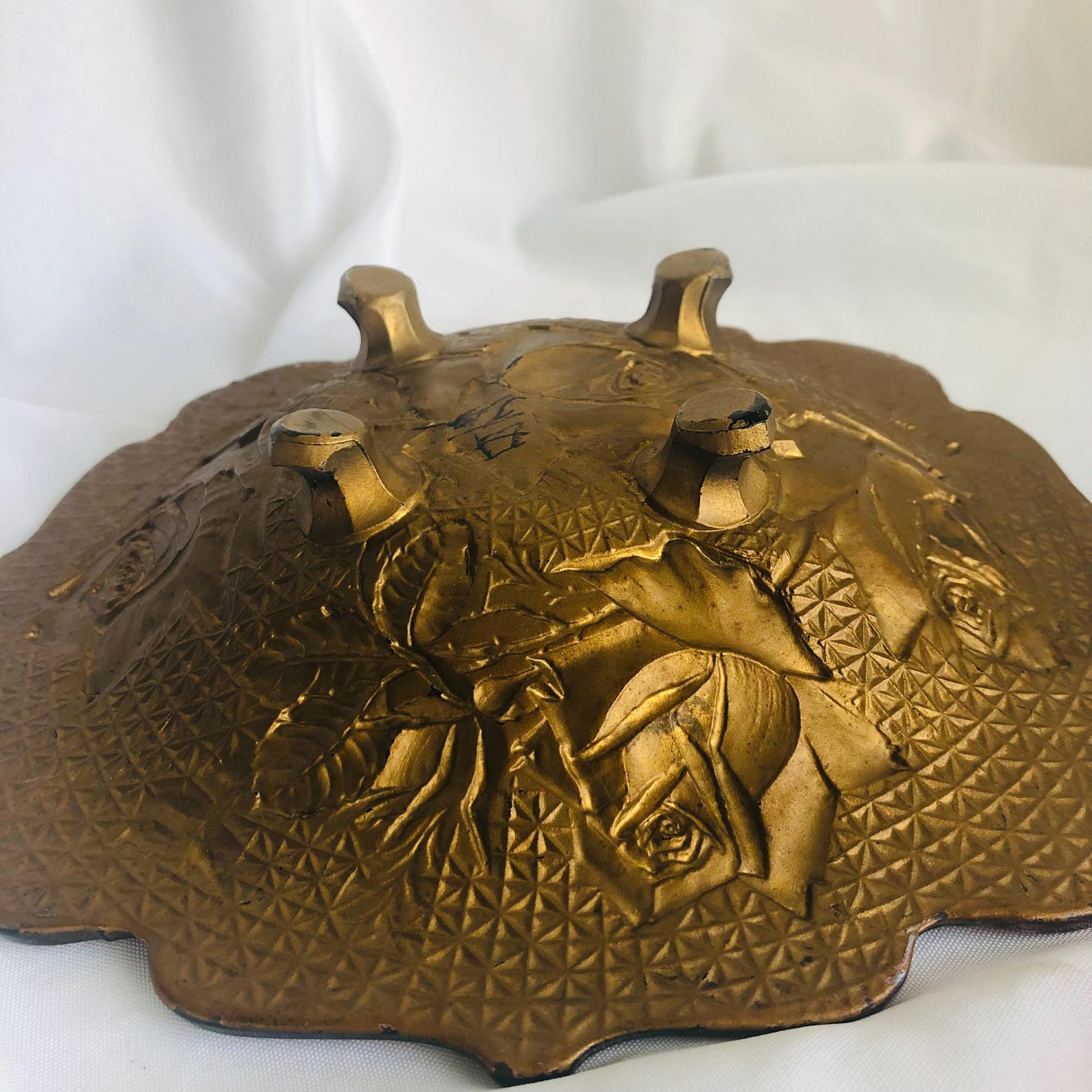 Vintage Goofus Glass Intaglio Red Gold Flower Design Footed Bowl Plate ...