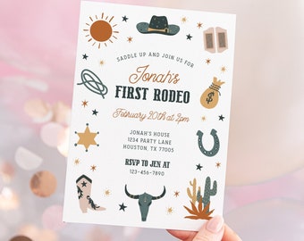 First Rodeo Invitation Cowgirl Birthday Invite Wild West 1st Rodeo ...