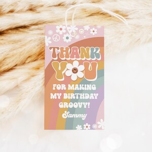 Groovy Favor Tag, Rainbow Groovy Birthday Gift Tag, Colorful Retro ...