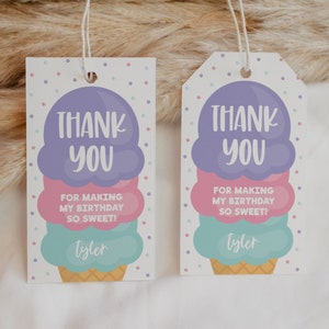 Editable Ice Cream Birthday Party Favor Tag, Ice Cream Girl Birthday ...
