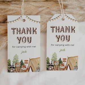 Camping Birthday Party Favor Tag Editable Template, Camp Party Thank ...