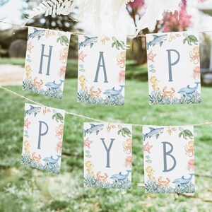 Under the Sea Happy Birthday Banner Dolphin Shark Fish Ocean High Chair ...