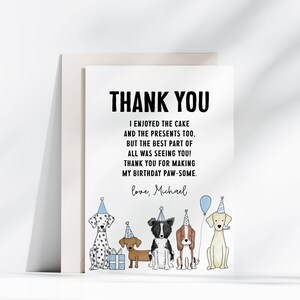 Editable Dog Thank You Card, Dog Theme Birthday Photo Thank You Card ...
