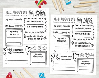 All About My Mom Printable Mother's Day Craft - Etsy