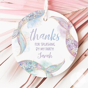 Editable Mermaid Birthday Party Round Favor Tag, Sparkle Mermaid Tail ...