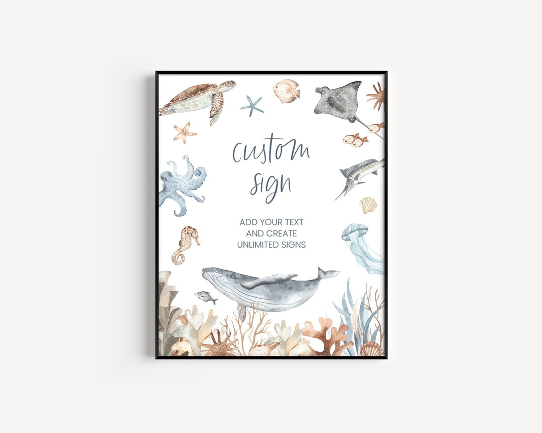 Editable Under the Sea Custom Sign Ocean Theme 8x10 Customizable Party ...