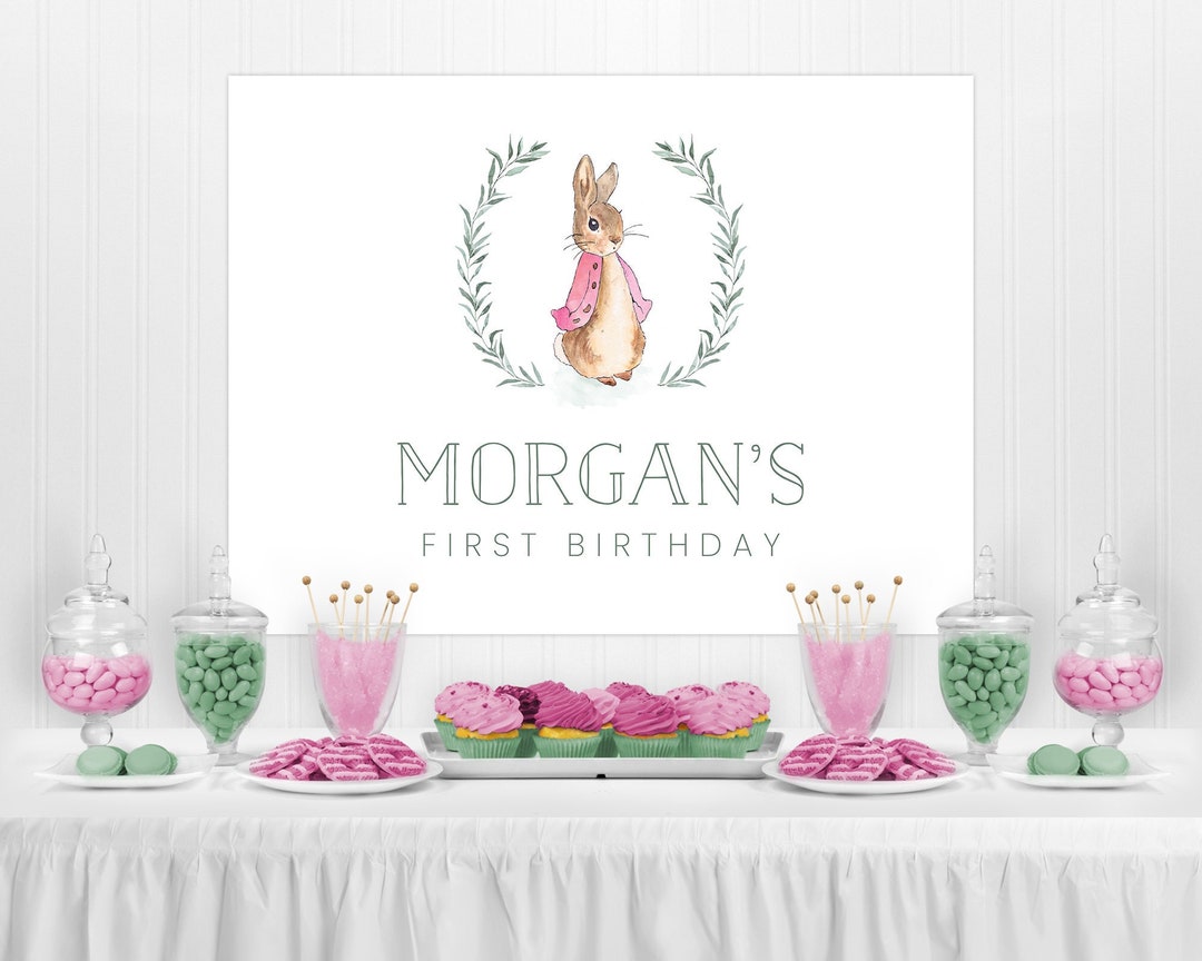 Editable Flopsy Bunny Backdrop Banner Template Pink Peter Rabbit Party ...