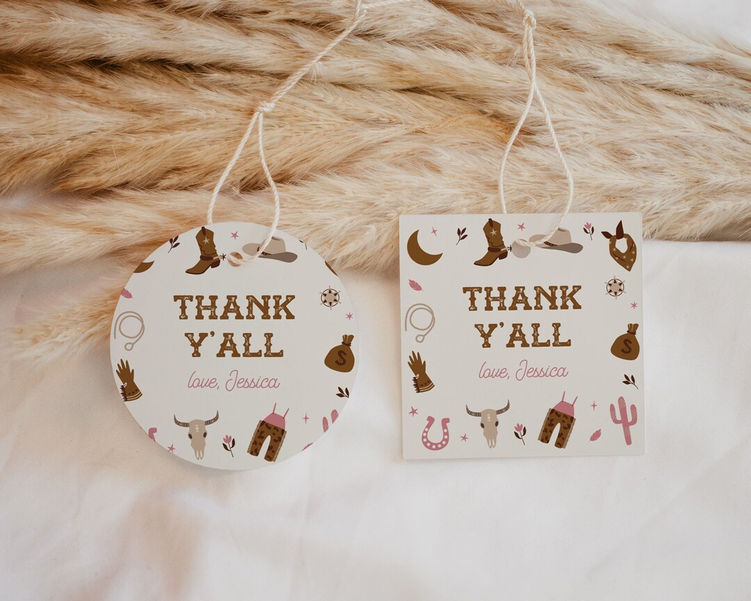 Editable Square Girl First Rodeo Favor Tag Round Cowgirl Thank You Tag ...