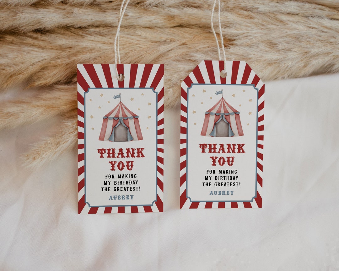 Editable Carnival Birthday Party Favor Tag, Circus Party Thank You Tag ...